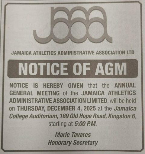 AthleticsJA.ORG - JAAA Annual General Meeting (AGM) Notice